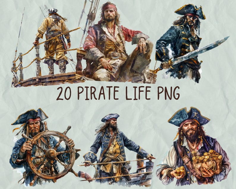 Watercolor Pirate Life Digital Clipart L Printable Vintage Sticker ...