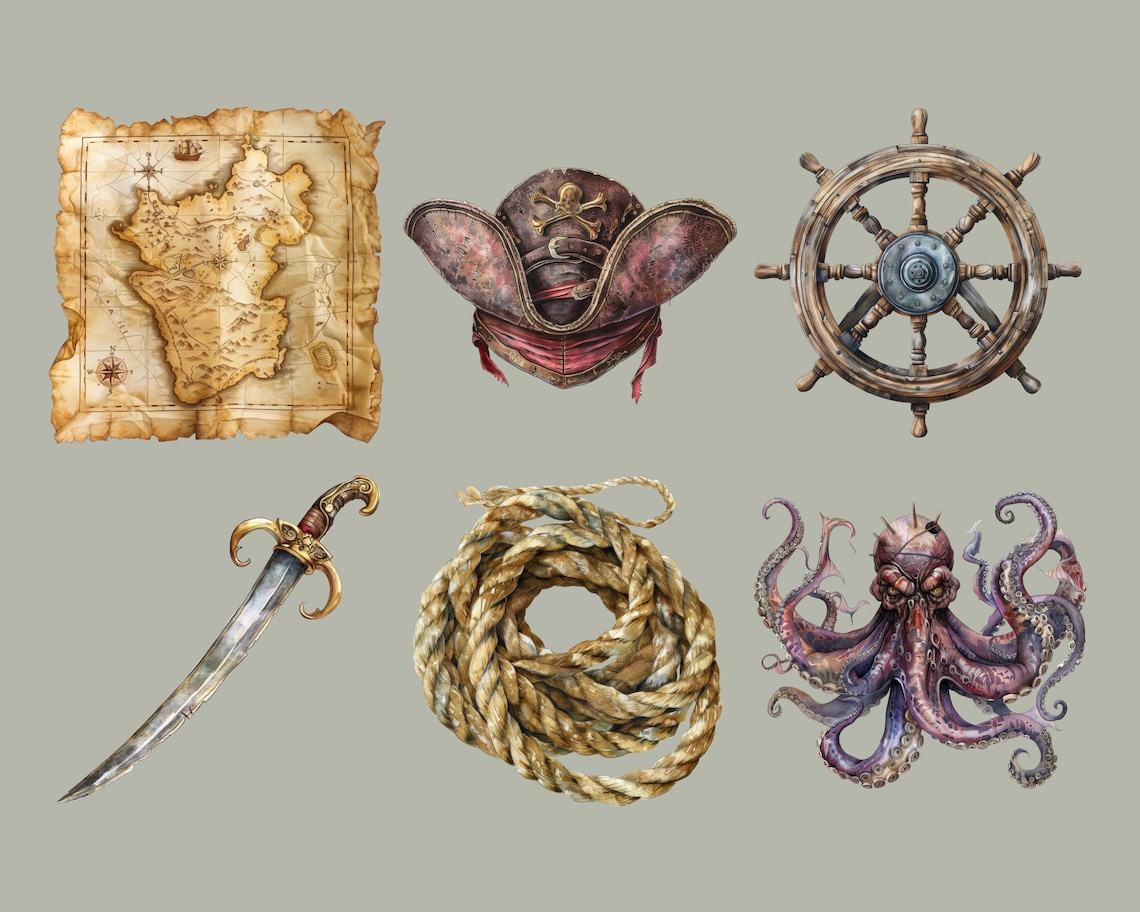 Pirate Life Watercolor Digital Clip Art L Printable Clipart Sticker ...