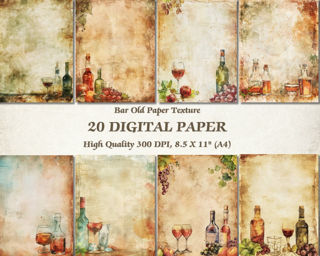 Old Paper Texture Bar Design Digital Background L Printable Alcohol Pub ...