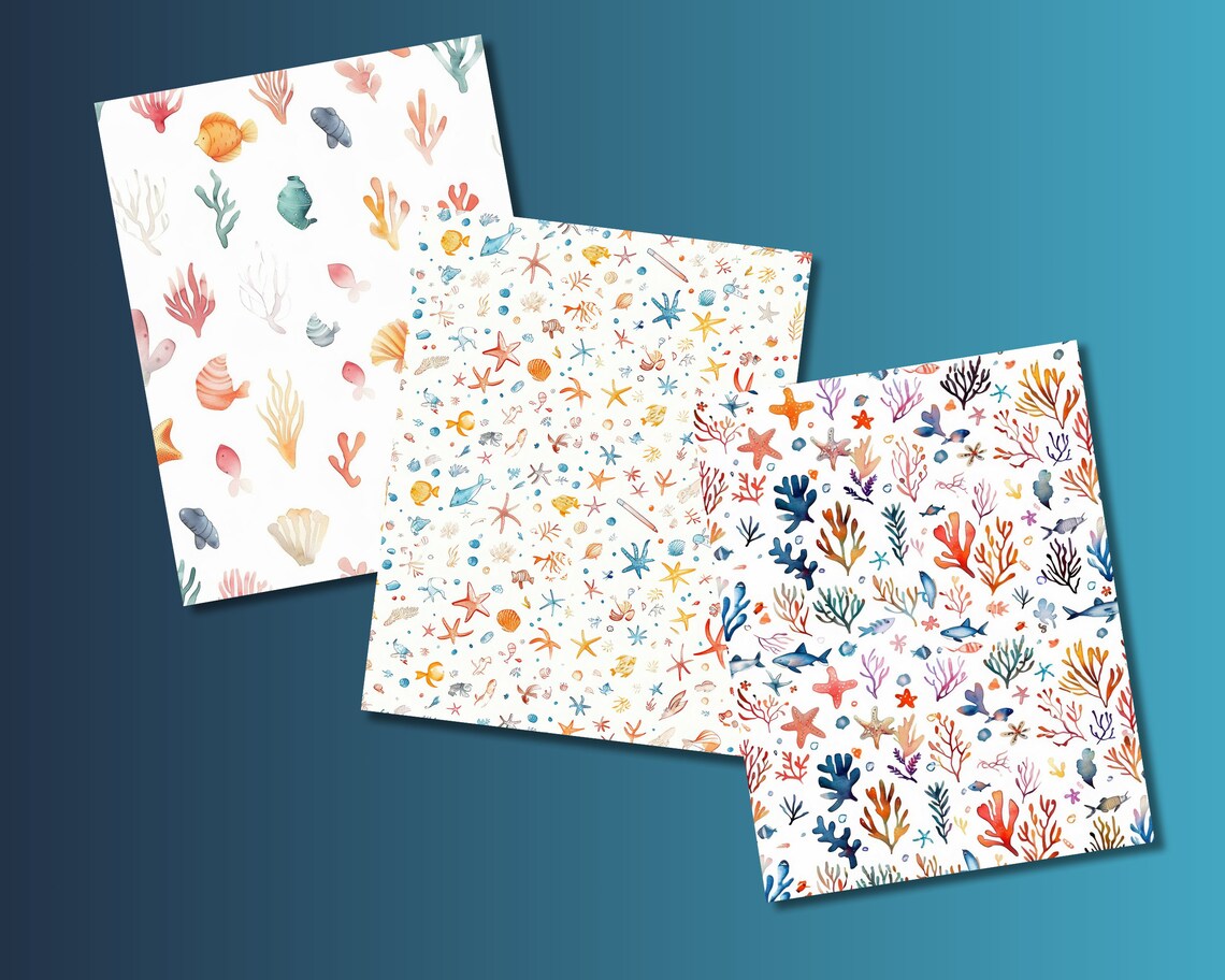 Cute Under the Sea Pattern Digital Paper L Printable Ocean Stuff Design ...