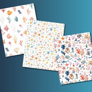 Cute Under the Sea Pattern Digital Paper L Printable Ocean Stuff Design ...