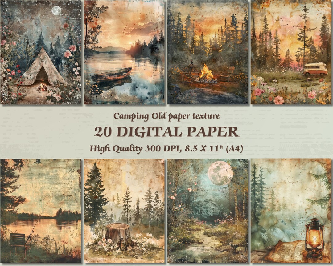 Calm Mood Camping Design Digital Paper L Printable Romantic Travel ...