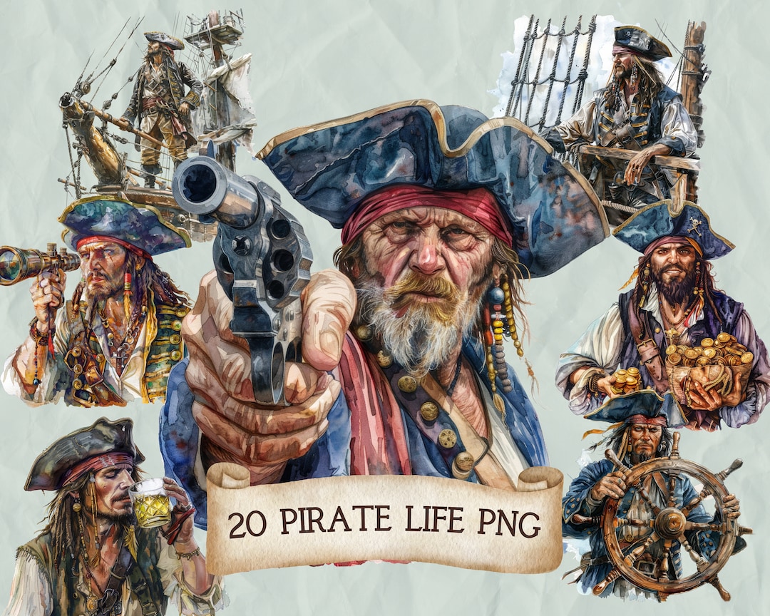 Watercolor Pirate Life Digital Clipart L Printable Vintage Sticker ...