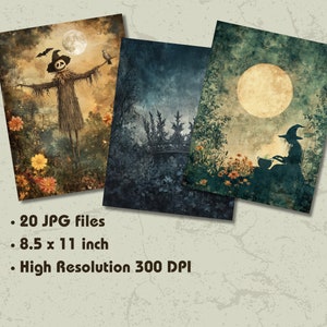Spooky Halloween Night With Moon Digital Paper L Printable Scary Dark Forest Background L ...