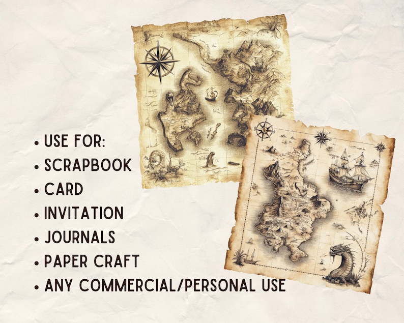 Vintage Treasure Map Digital Clipart L Printable Old Texture Map ...