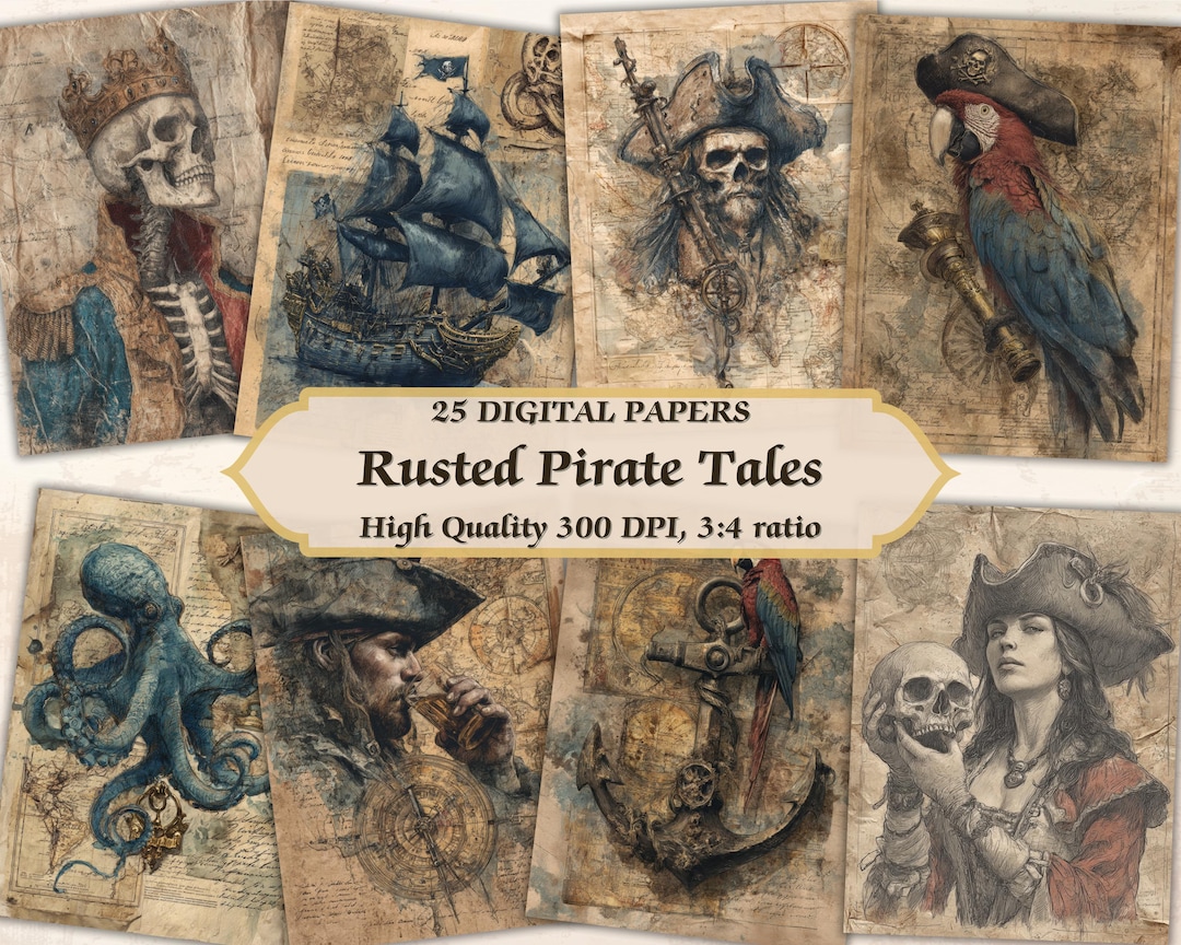 Rusty Pirate Tales Digital Paper L Vintage Old Texture Page Junk ...