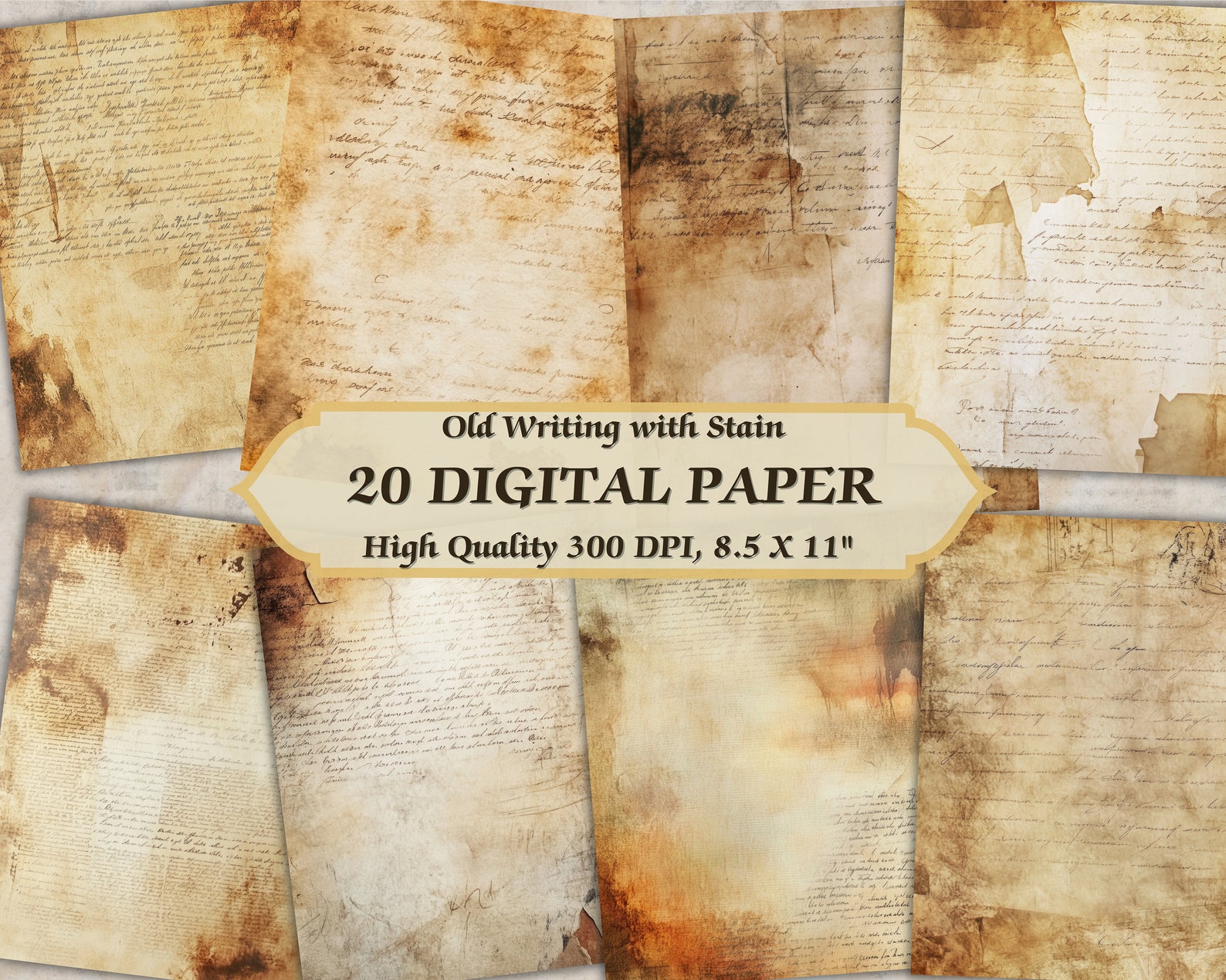 Vintage Old Writing Digital Paper L Distressed Grunge Texture Printable ...