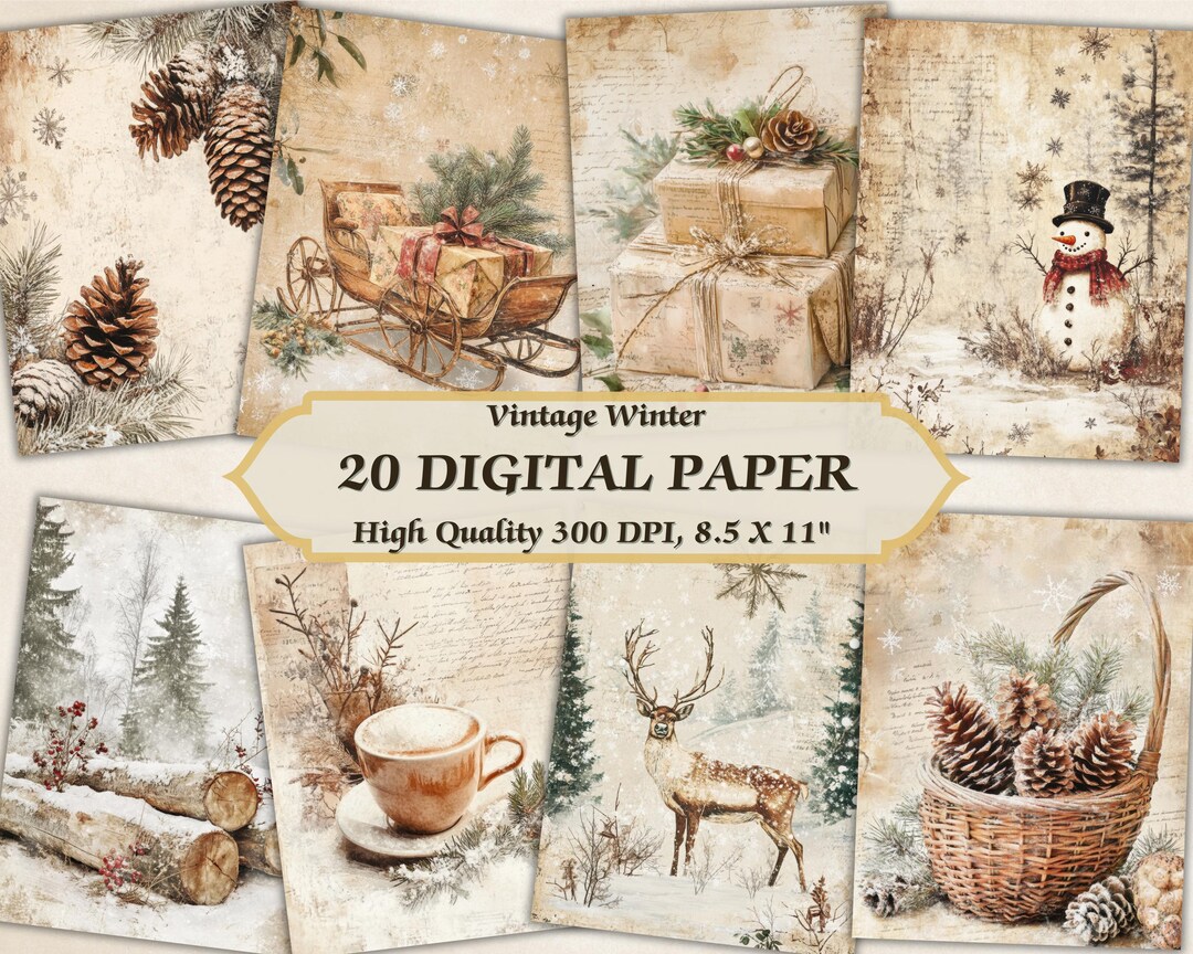 Cozy Vintage Winter Design Digital Paper L Printable Vintage Old ...
