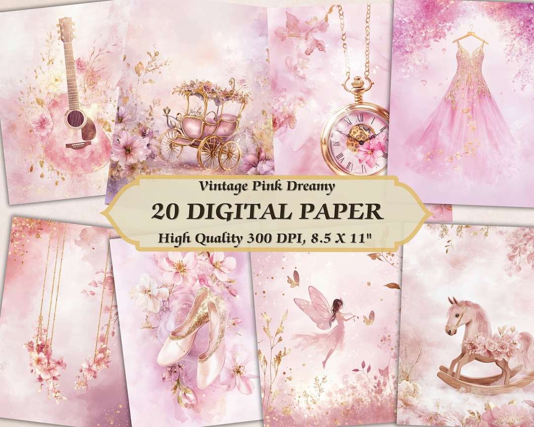 Romantic Pink Gold Dreamy Digital Paper L Printable Floral Dreamlike ...