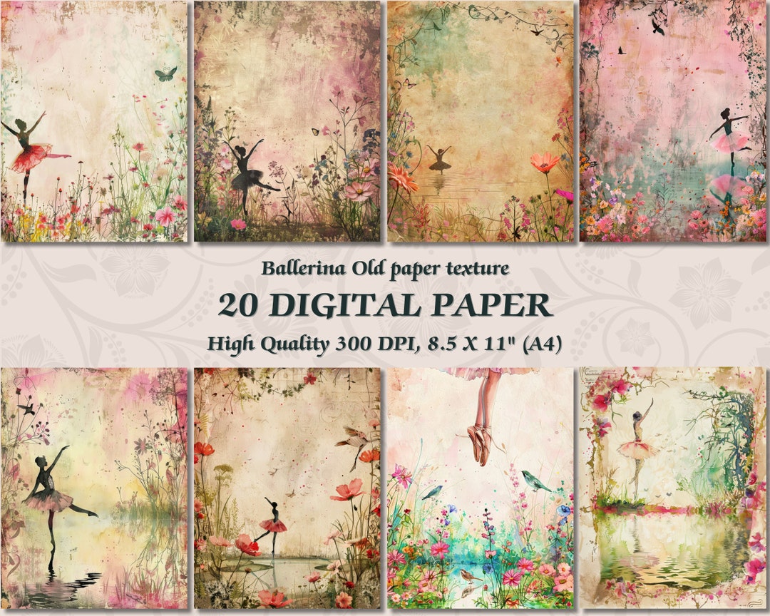 Warm Pink Ballerina Design Digital Paper Set L Printable Spring Nature ...