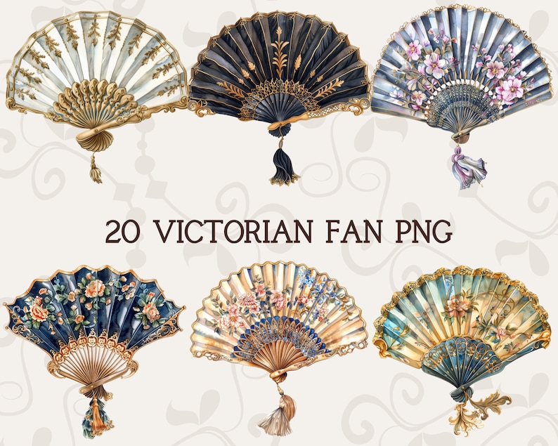 Luxury Victorian Fan Digital Clip Art L Printable Elegance Design ...