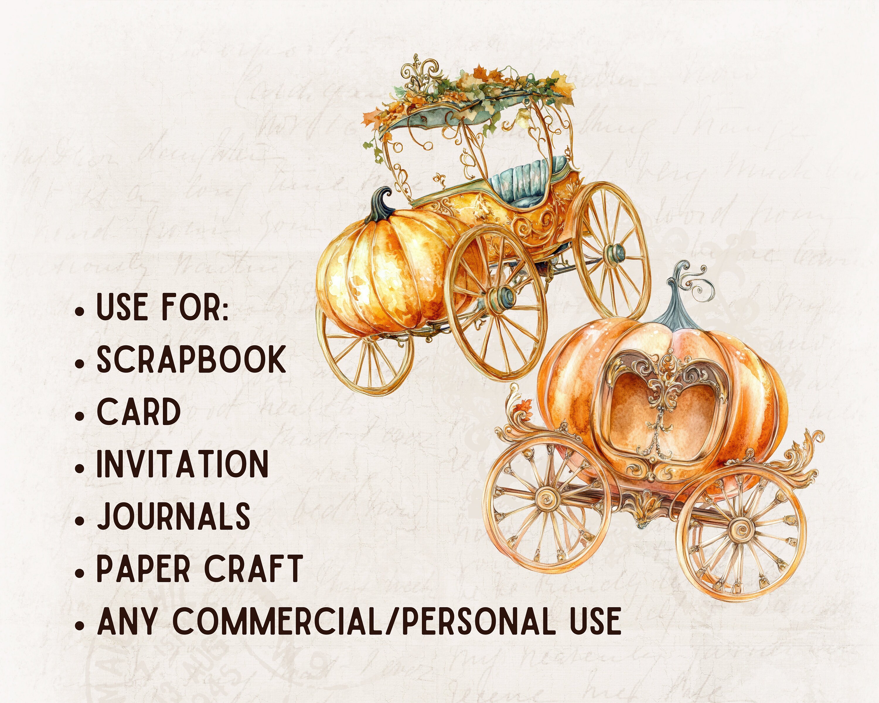 Autumn Pumpkin Carriage Digital Clipart L Printable Vintage Atmosphere ...