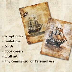 Vintage Pirate Ship Design Digital Paper L Printable Old Distressed ...