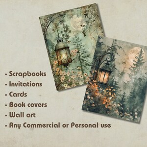 Moody Lamp in the Forest Digital Paper L Printable Dark Night Nature ...