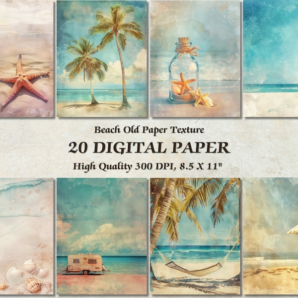 Hot Summer Beach Design Digital Paper L Printable Fresh Ocean Landscape ...