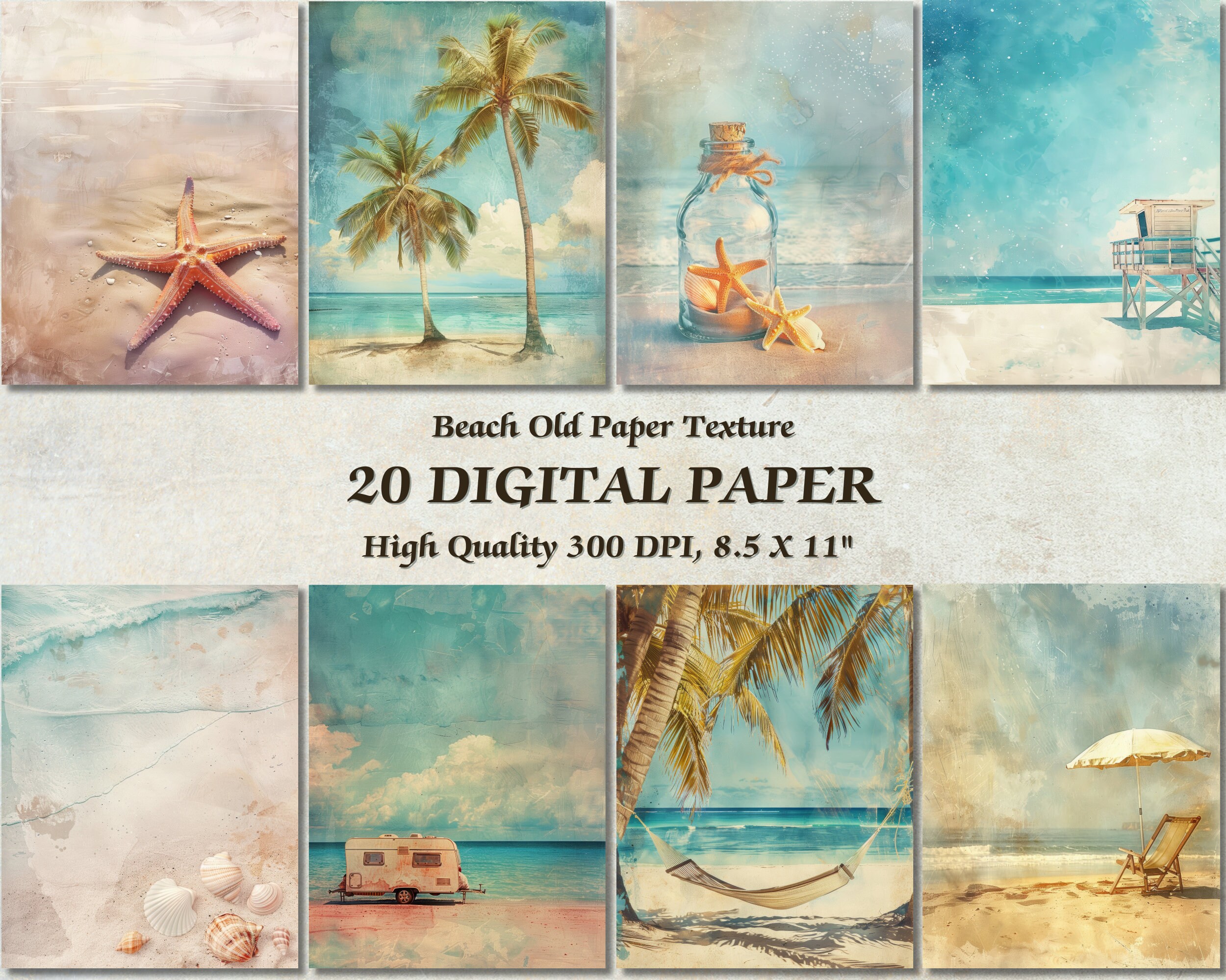 Hot Summer Beach Design Digital Paper L Printable Fresh Ocean Landscape ...