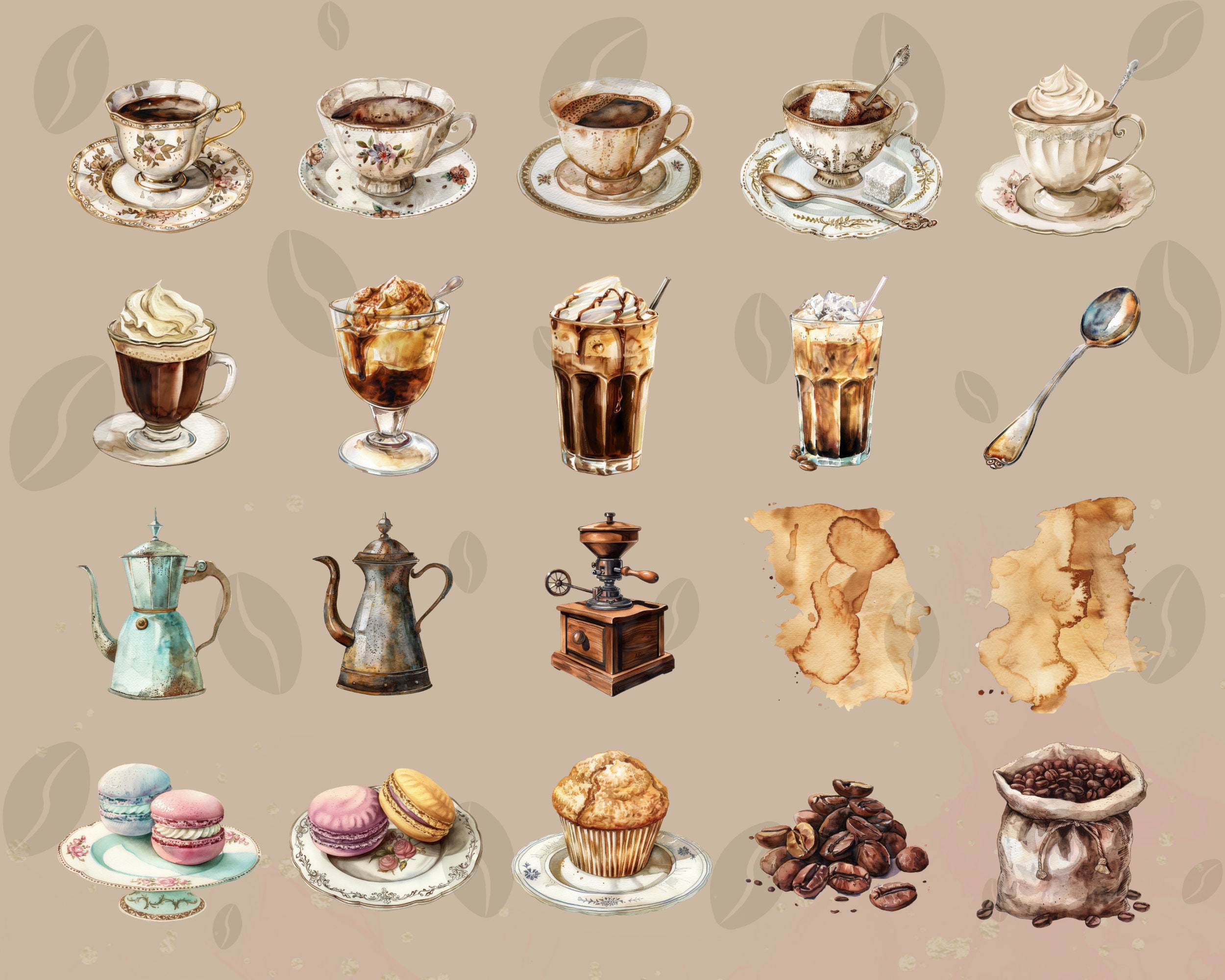 Vintage Coffee Design Digital Clipart Image L Printable Cafe Stuff ...