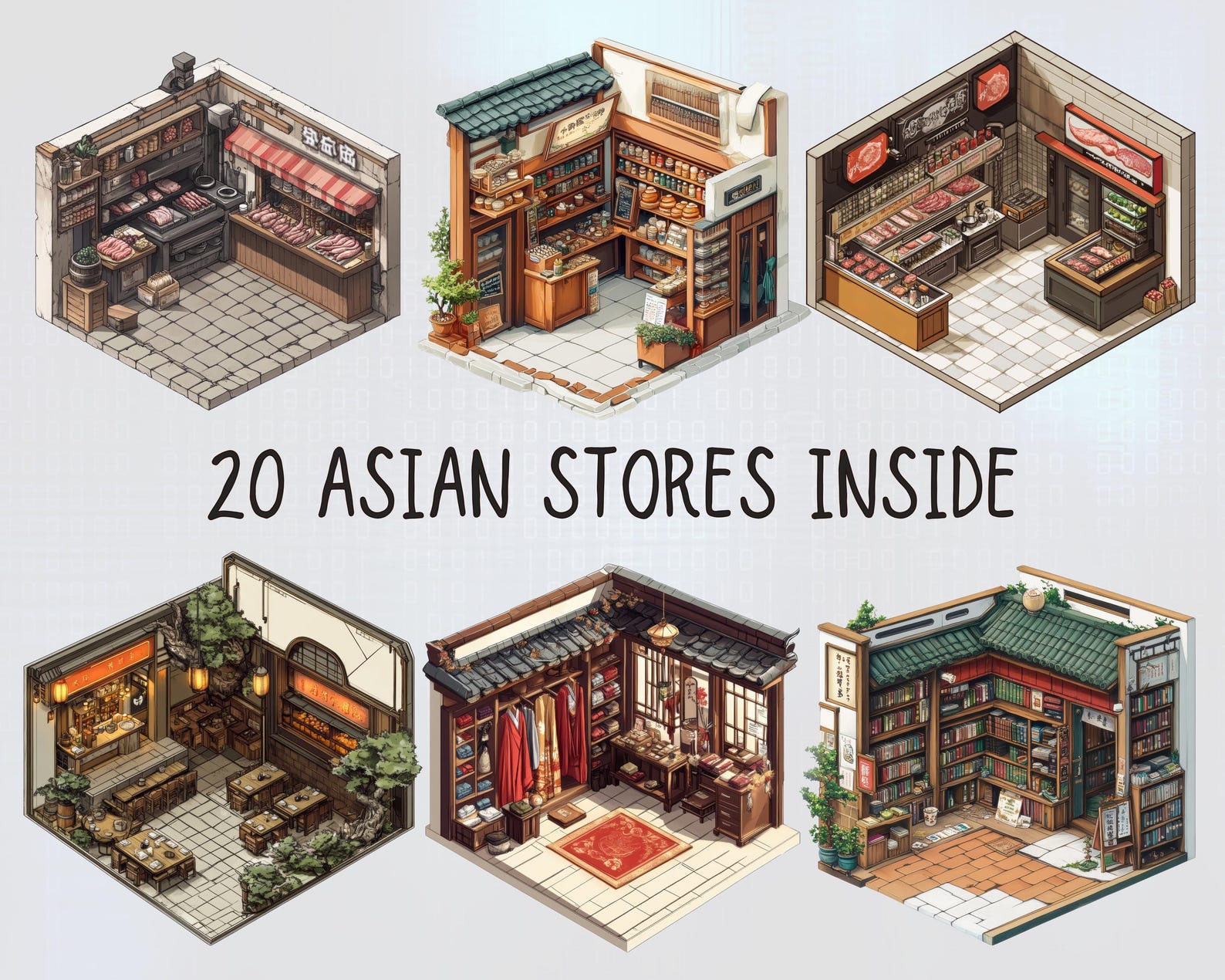 Cute Isometric Traditional Asian Store Digital Clipart L Printable Old ...