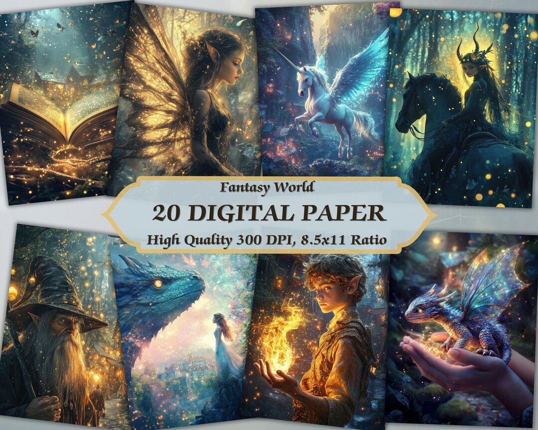 Fantasy Magical World Design Digital Paper L Printable Enchanted Mystic ...