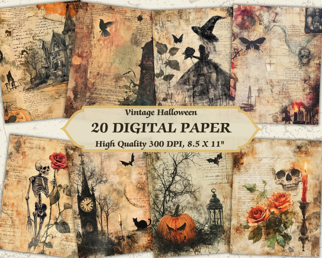 Vintage Halloween Digital Paper L Printable Spooky Design Background ...