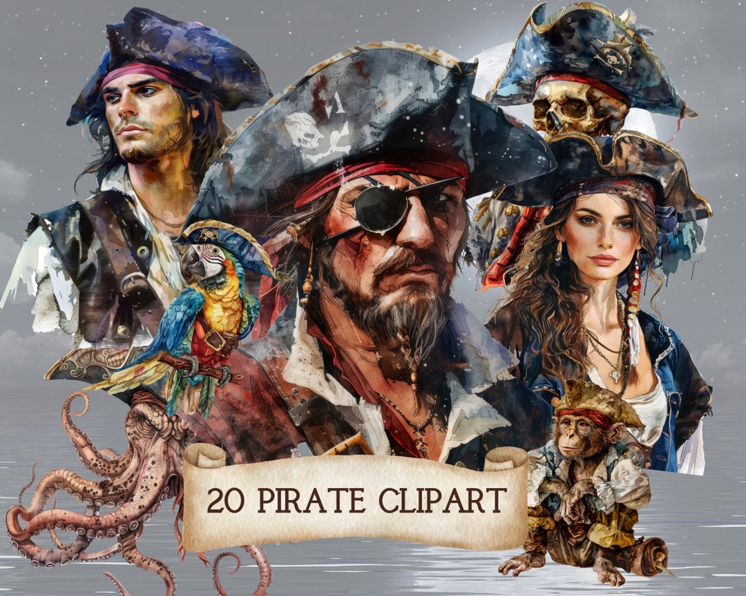 Watercolor Pirate Design Digital Clip Art L Printable Transparent ...