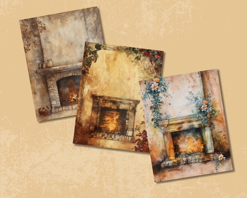 Warm Fireplace Design Digital Paper L Vintage Old Texture Living Room ...