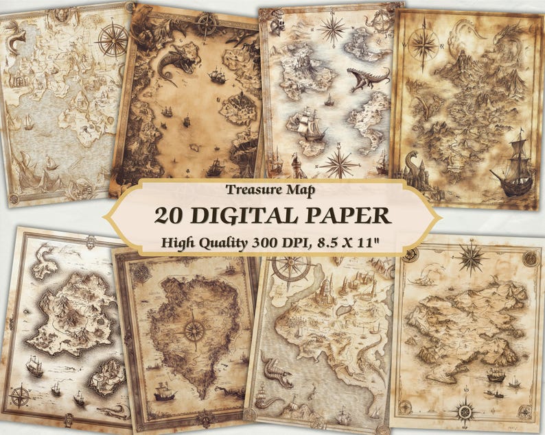 Vintage Treasure Map Old Texture Digital Paper L Printable Distressed ...