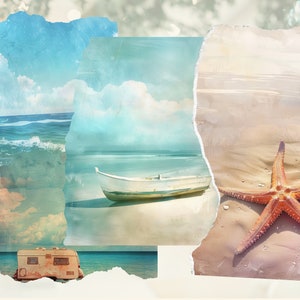 Hot Summer Beach Design Digital Paper L Printable Fresh Ocean Landscape ...