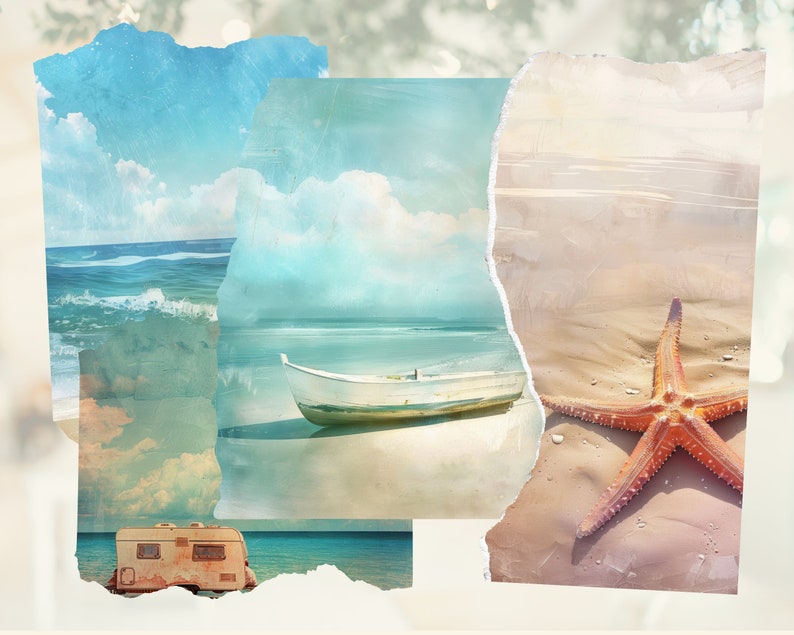 Hot Summer Beach Design Digital Paper L Printable Fresh Ocean Landscape ...