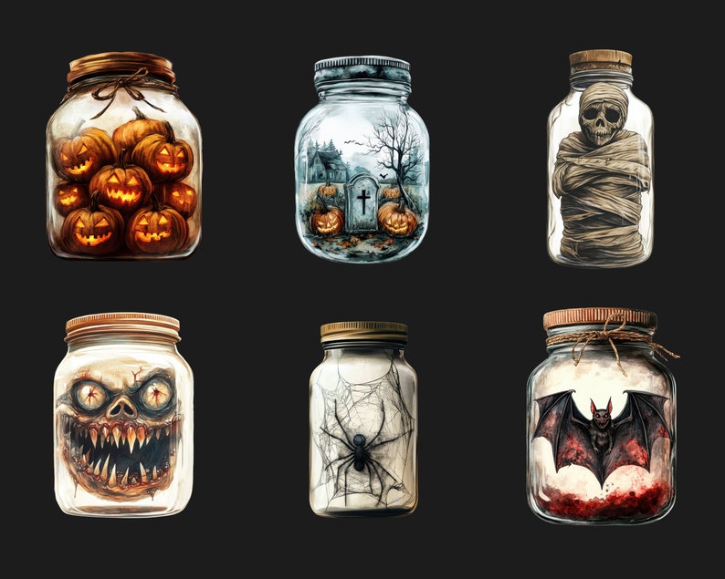 Creepy Halloween in Jar Digital Clipart L Printable Scary Design Clip ...