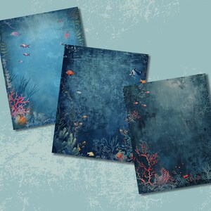 Dark Blue Underwater Design Digital Paper, Printable Under the Sea ...