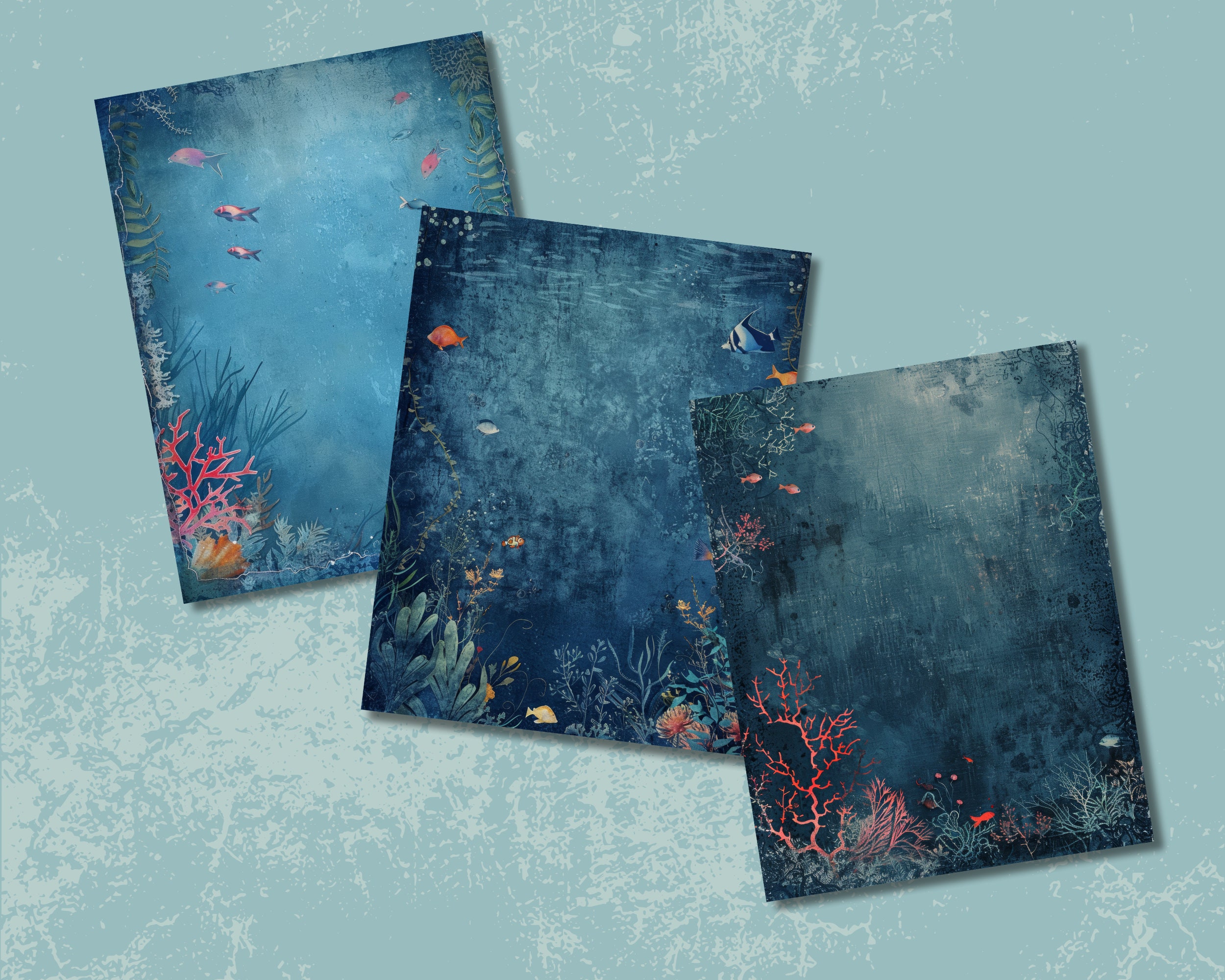 Dark Blue Underwater Design Digital Paper, Printable Under the Sea ...