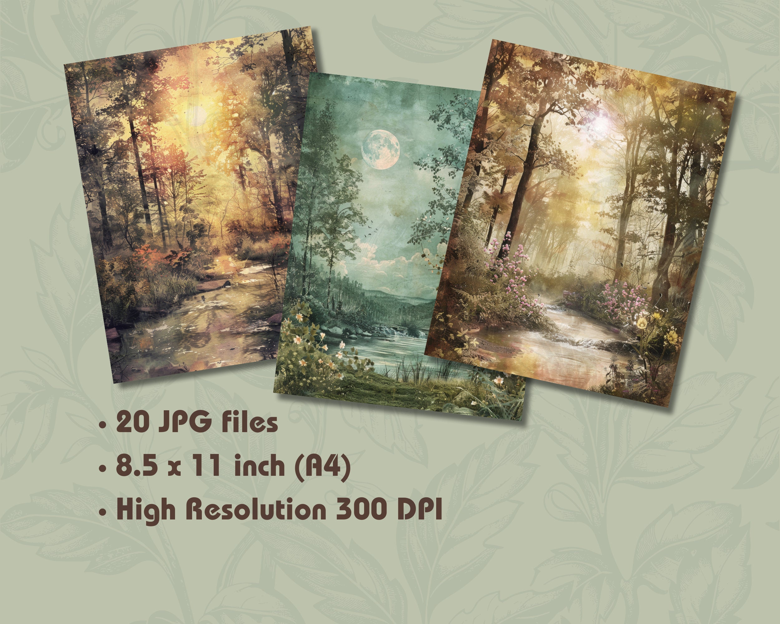 Calm Forest Design Digital Paper L Printable Nature Landscape Wallpaper ...