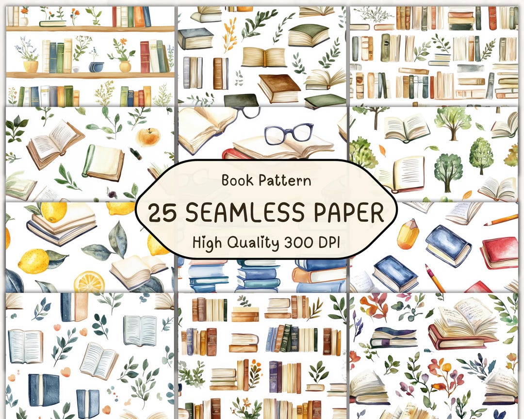 Cozy Book Seamless Pattern Background Digital Paper L Printable Library ...