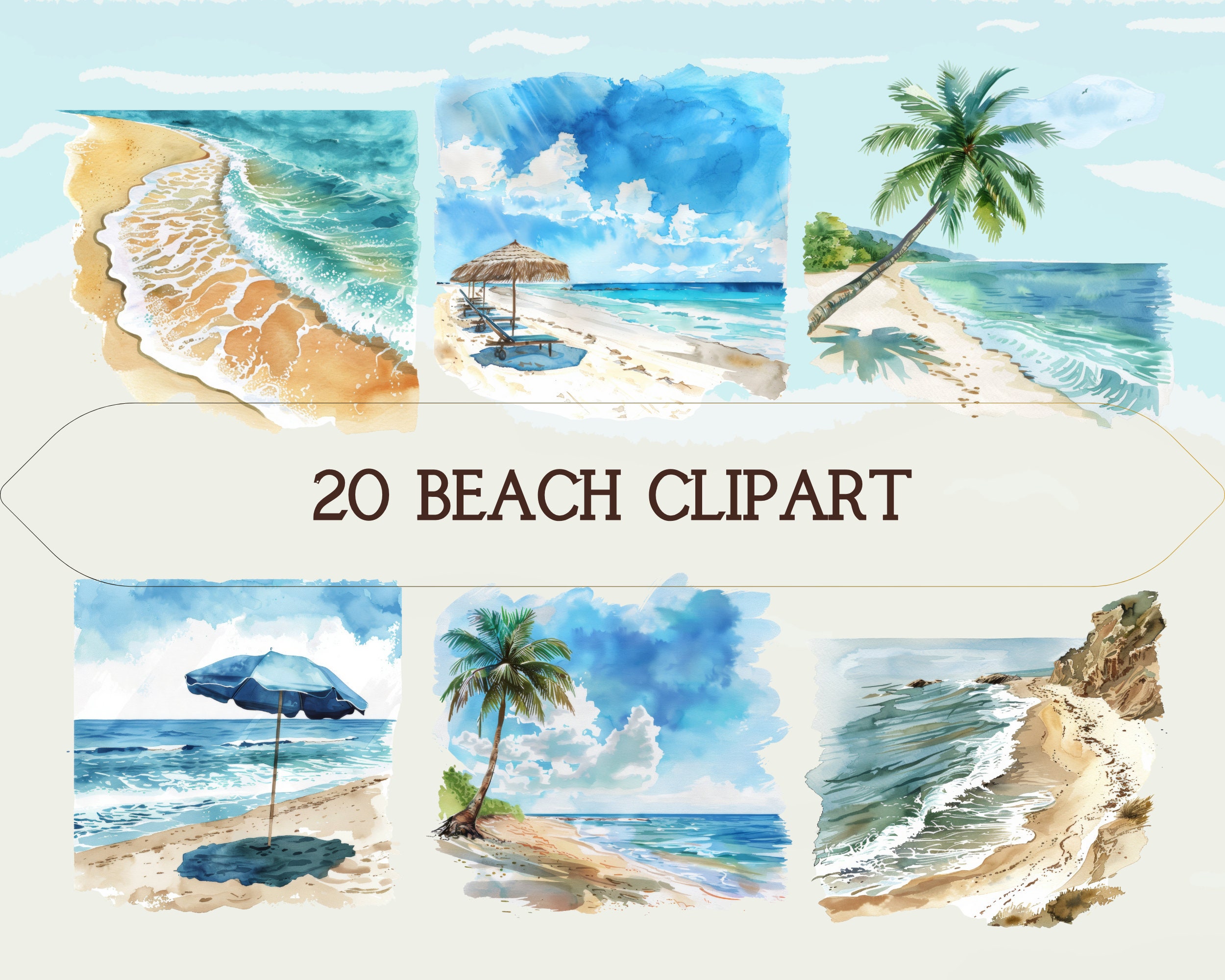 Hot Summer Beach Design Digital Clipart L Printable Ocean Sticker ...