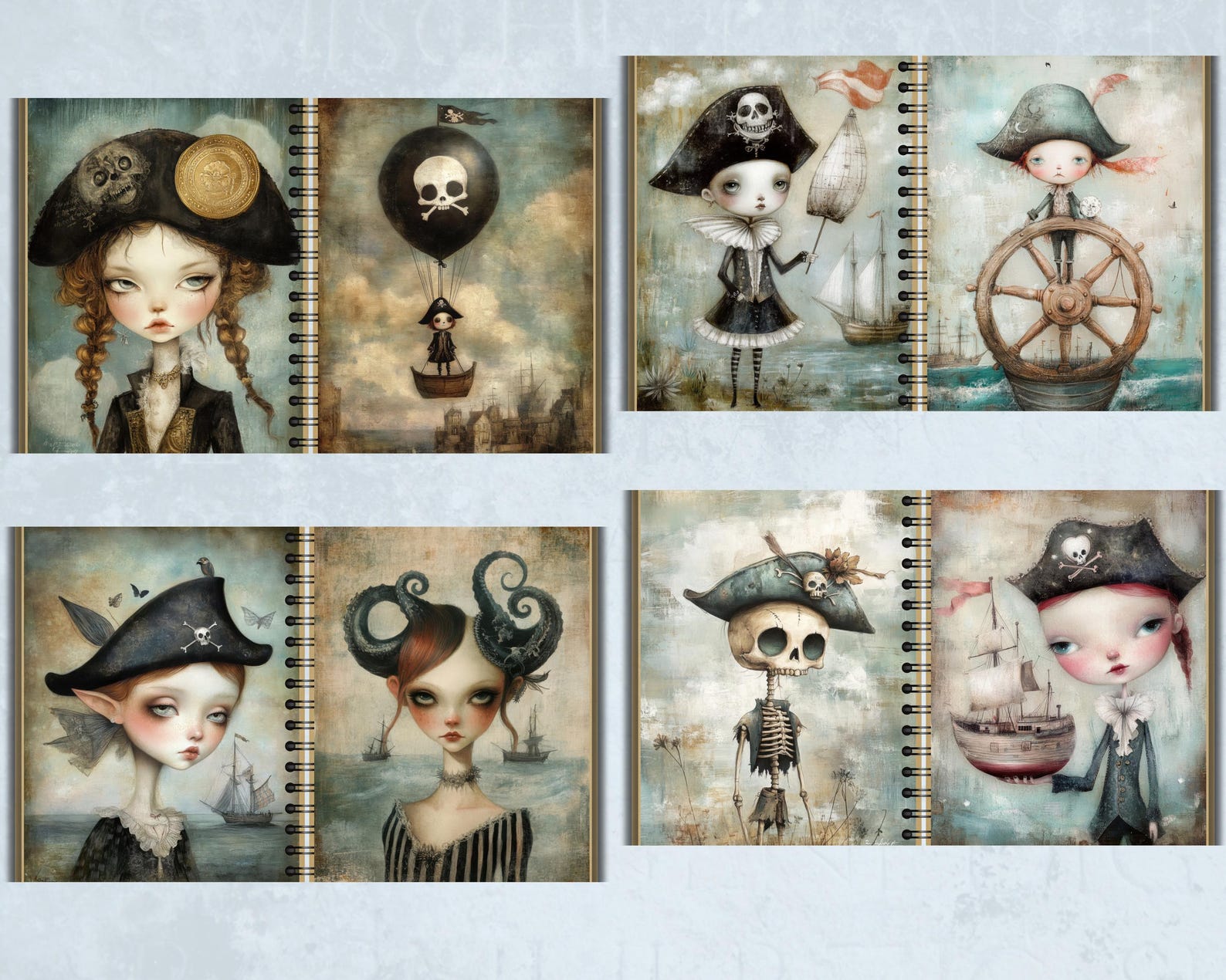 Whimsical Pirate Digital Paper L Printable Quirky Ocean Background ...