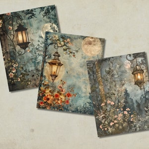 Moody Lamp in the Forest Digital Paper L Printable Dark Night Nature ...