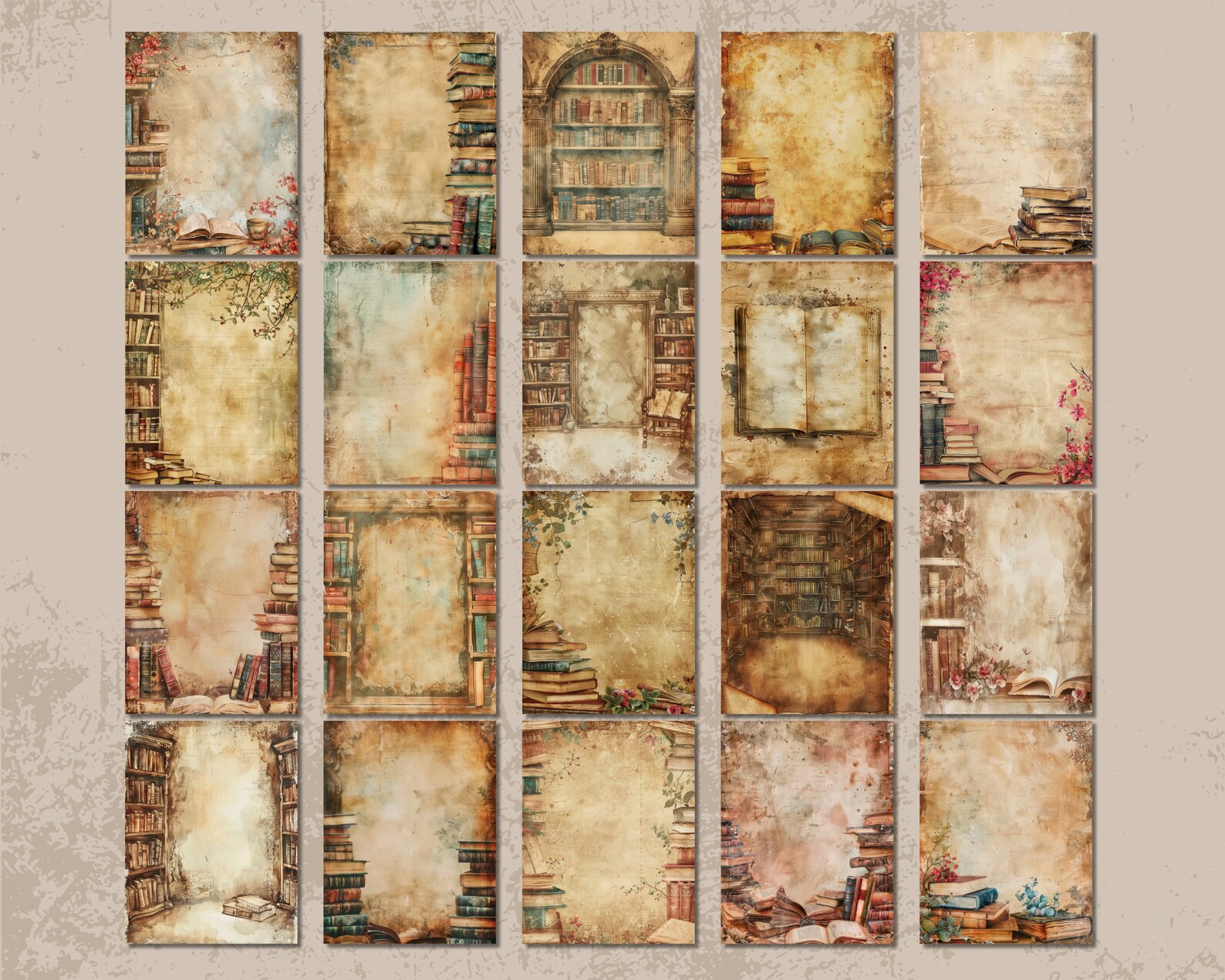 Vintage Library Old Texture Digital Paper L Books Design Watercolor ...