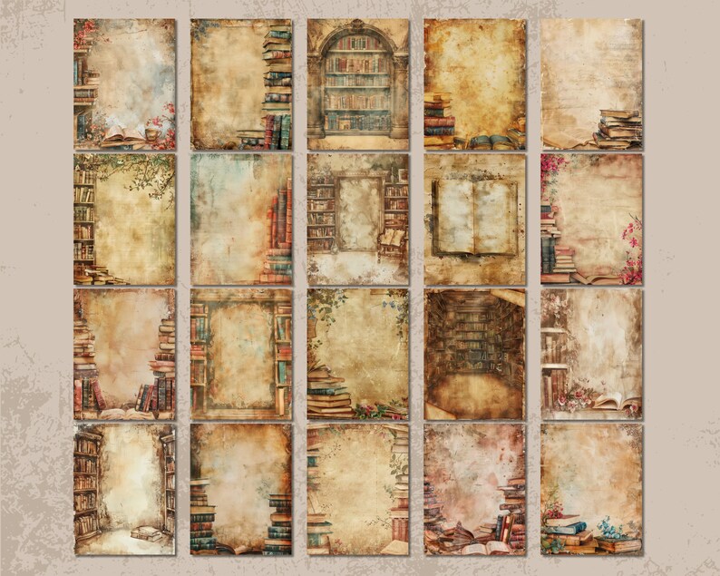 Vintage Library Old Texture Digital Paper L Books Design Watercolor ...