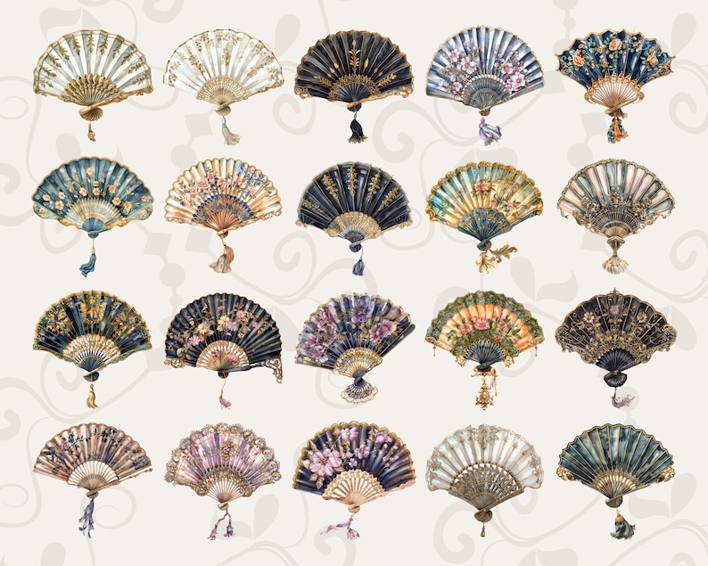 Luxury Victorian Fan Digital Clip Art L Printable Elegance Design ...