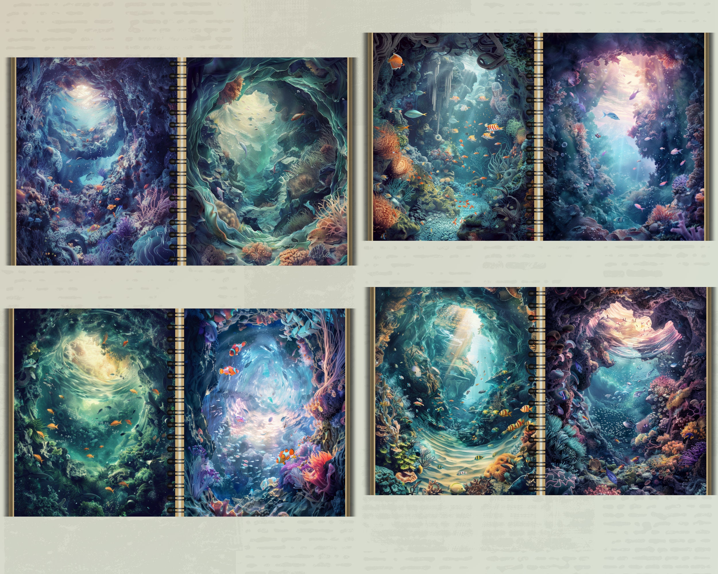 Fantasy Underwater Cave Digital Paper L Printable Dreamy Ocean ...