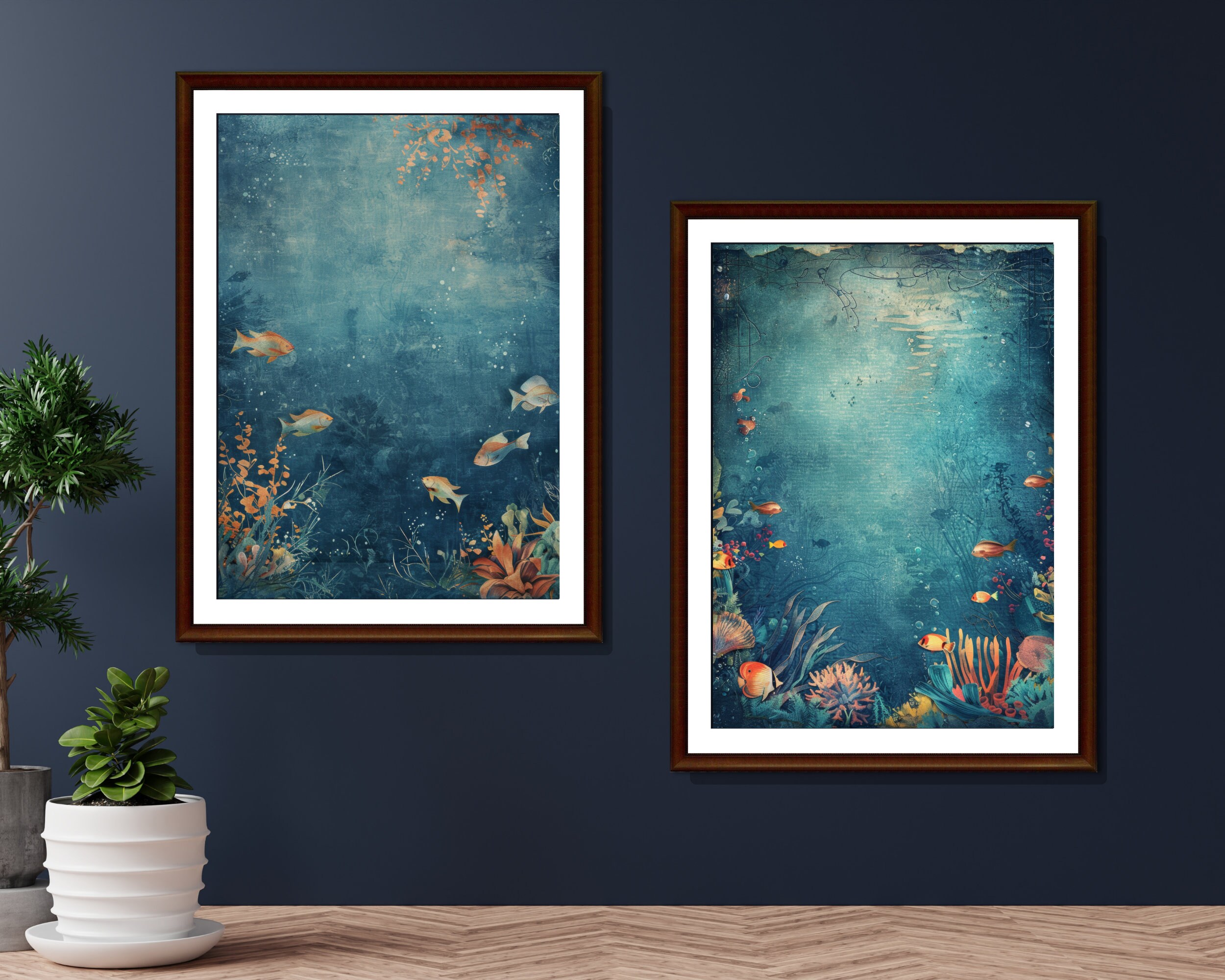 Dark Blue Underwater Design Digital Paper, Printable Under the Sea ...