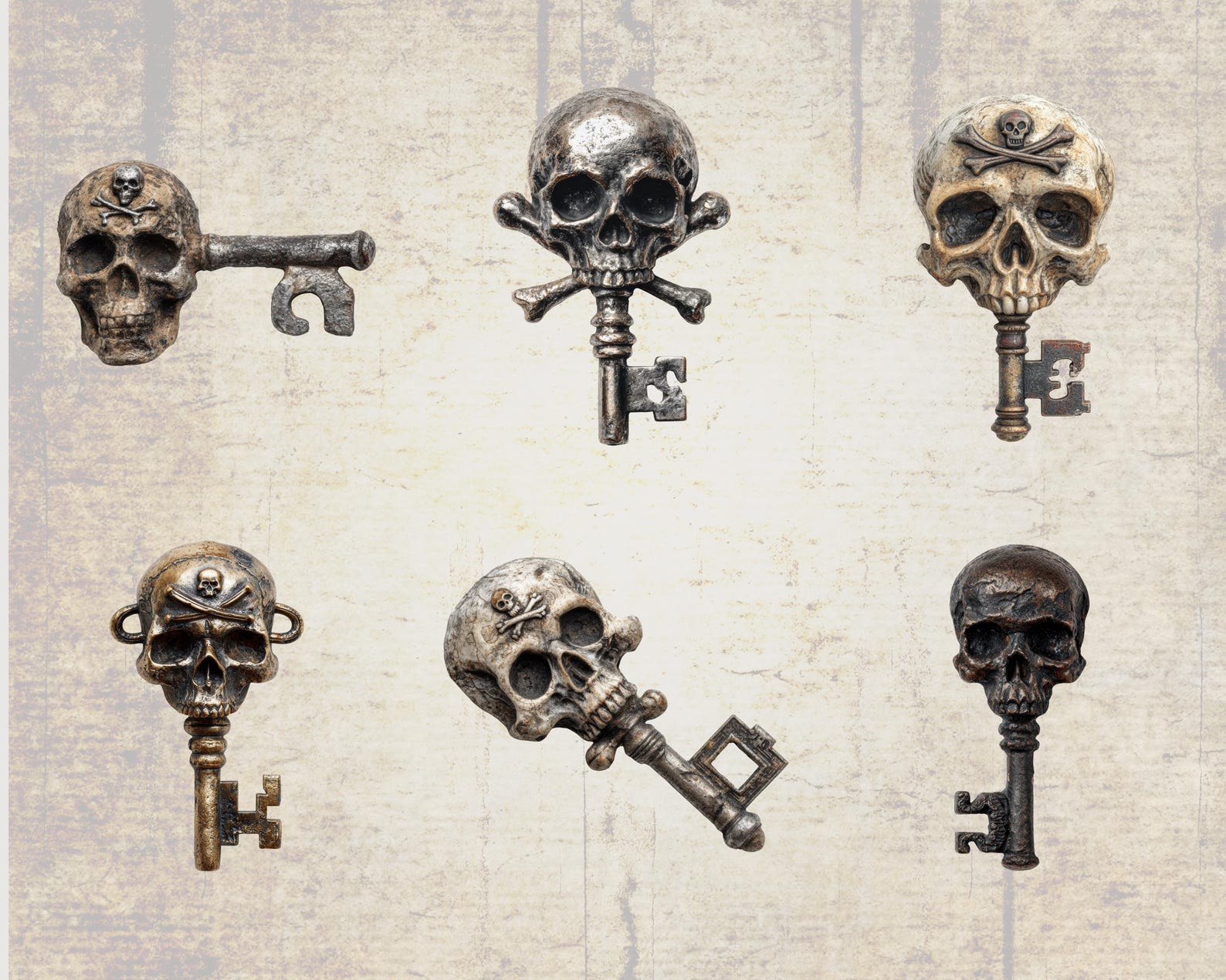 Spooky Skull Key Vintage Digital Clip Art L Pirate Skeleton Key Retro ...