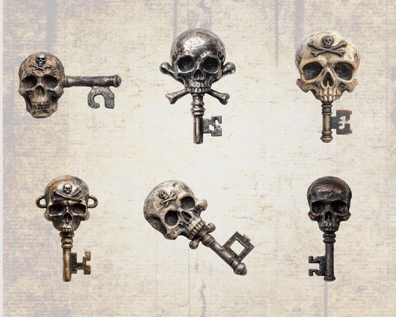 Spooky Skull Key Vintage Digital Clip Art L Pirate Skeleton Key Retro ...