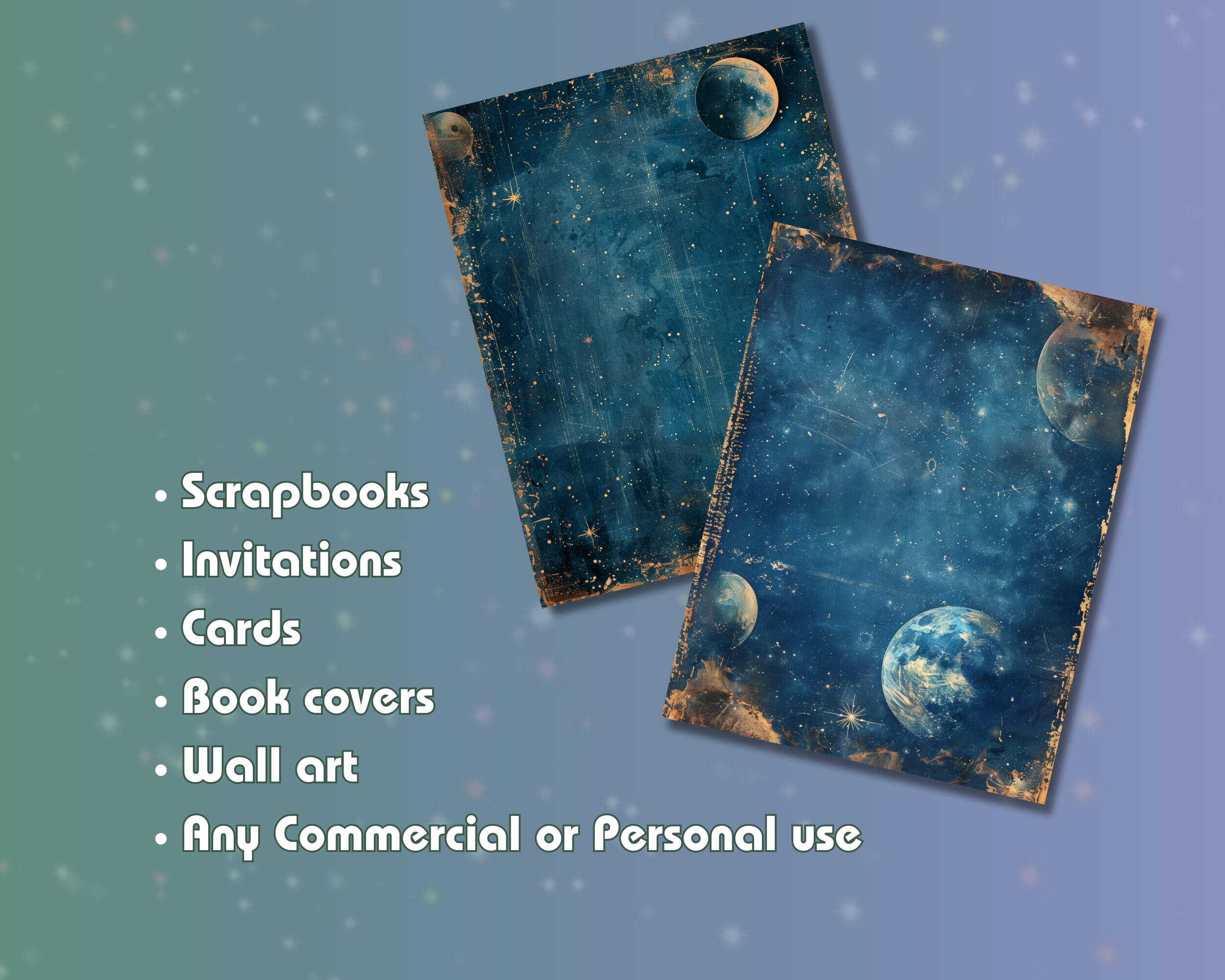 Dark Galaxy With Planets Design Digital Paper L Printable Cosmos Blue ...