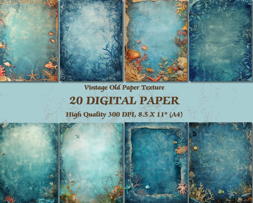 Calm Mood Under the Sea Design Vintage Digital Paper L Printable Ocean ...