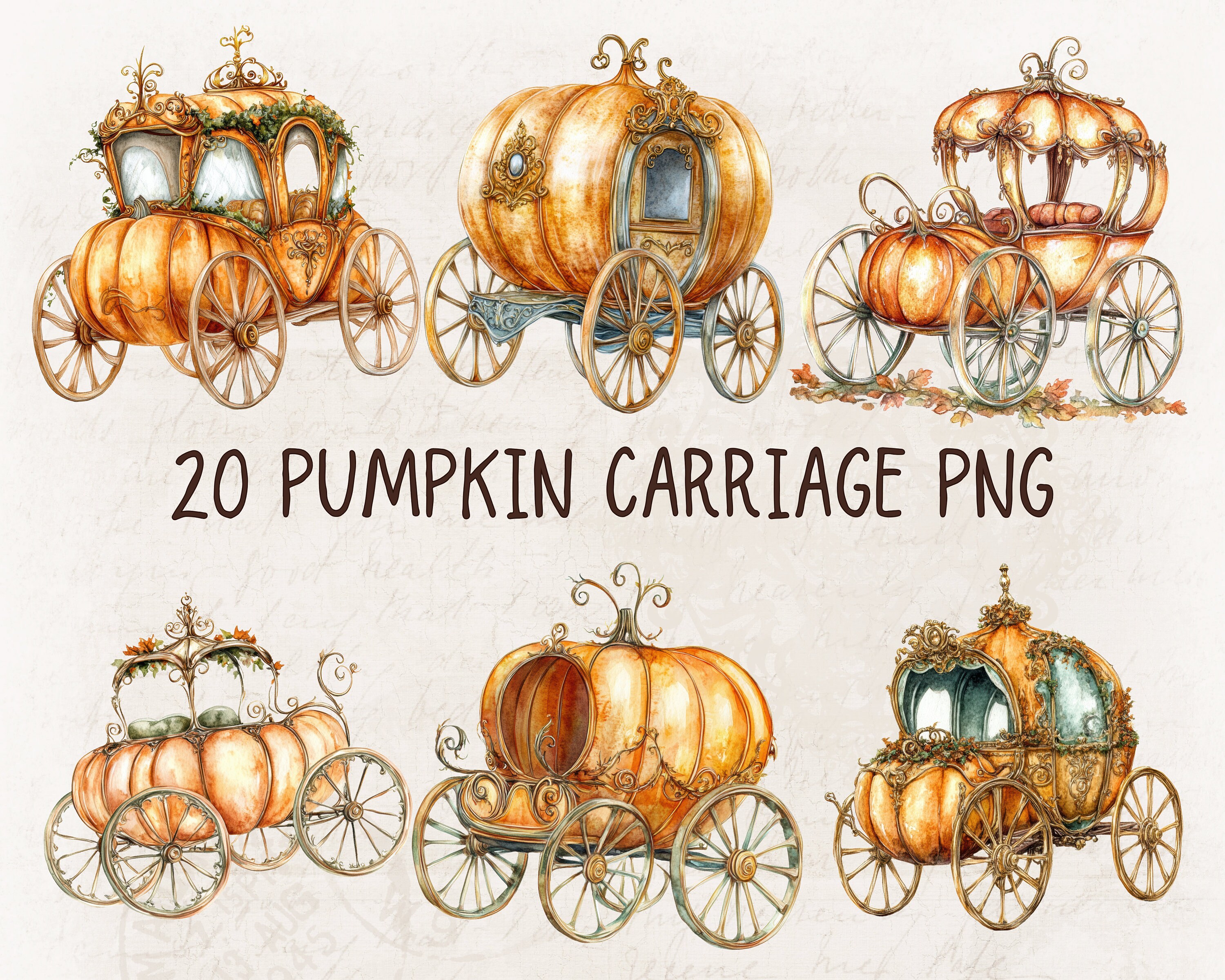 Autumn Pumpkin Carriage Digital Clipart L Printable Vintage Atmosphere ...