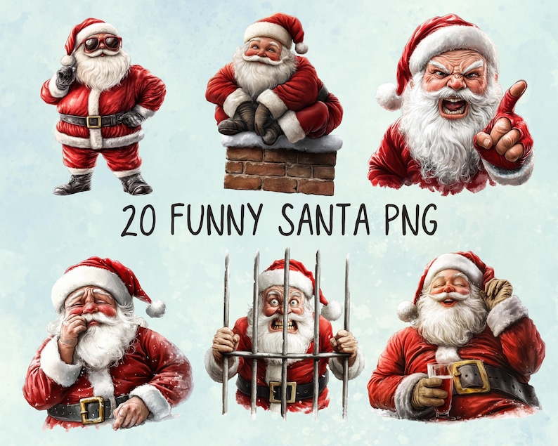 Funny Santa Claus Digital Clip Art L Printable Fun Christmas Decoration ...