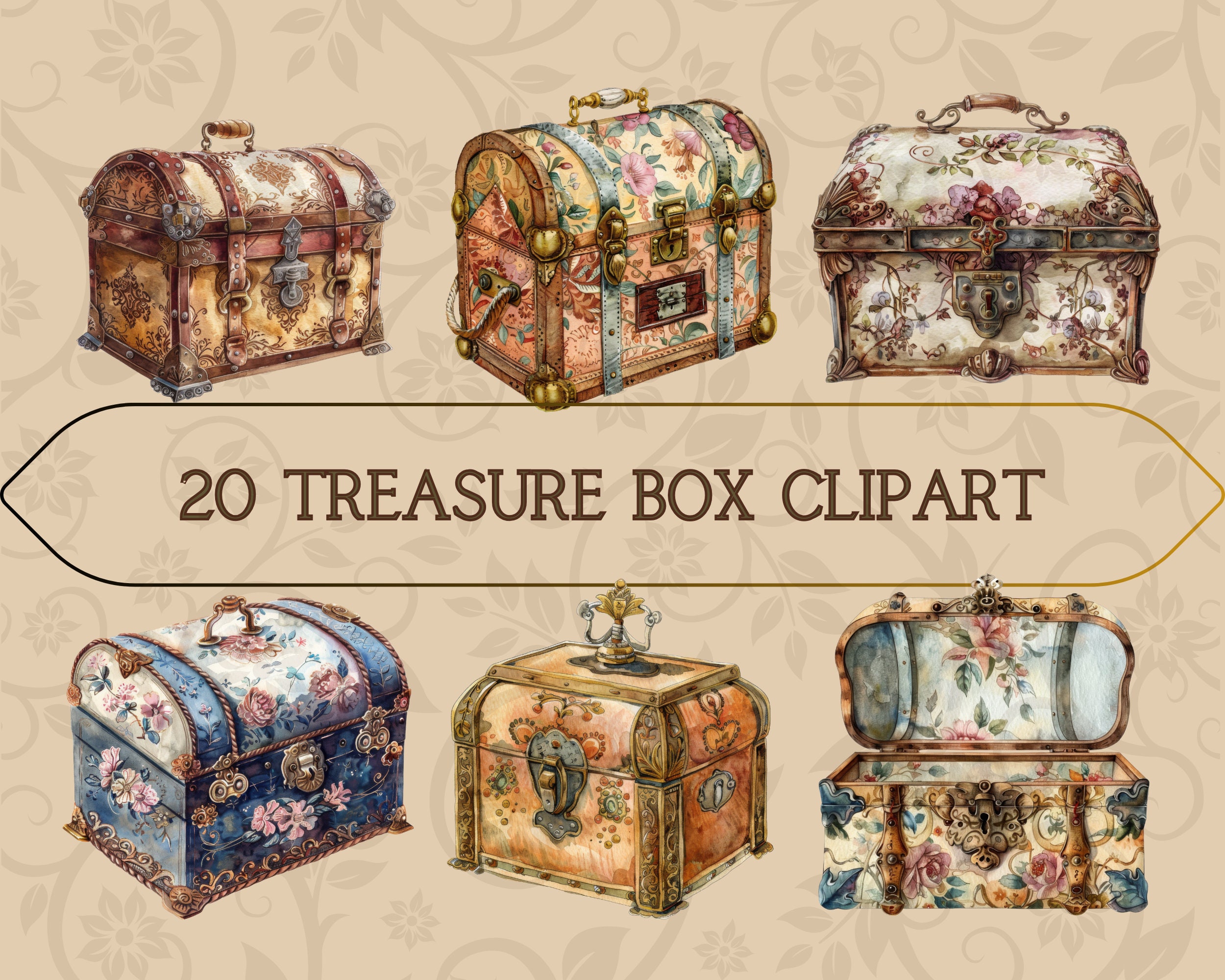 Old Texture Vintage Treasure Box Design Digital Clipart Image L ...