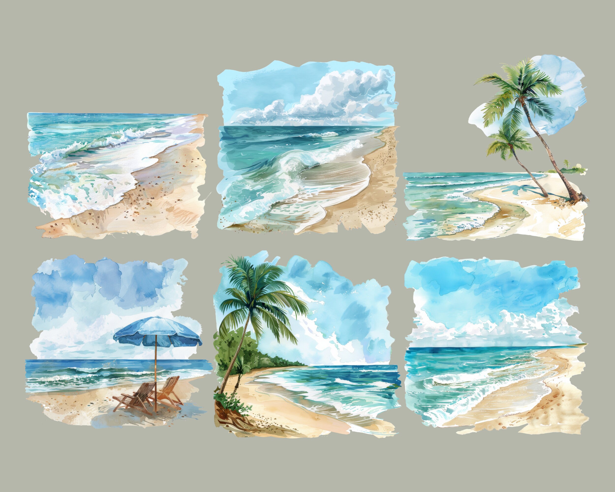 Hot Summer Beach Design Digital Clipart L Printable Ocean Sticker ...